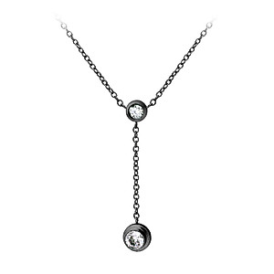 555Jewelry Womens Stainless Steel Metal Charming Lariat Style Y Droplet Cable Chain Brilliant Drop Round CZ Layered Hypoallergenic Fashion Jewelry Accessory Pendant Necklace, Black 18 Inch
