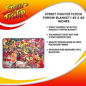 Street Fighter Fleece Throw Blanket | Plush Soft Polyester Cover For Sofa and Bed, Cozy Home Decor, Luxury Room Essentials | Capcom Video Game Gifts For Adults and Kids | 45 x 60 Inches
