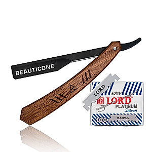 BEAUTICONE Straight Razor | Professional Barber Rose Wooden Razor with Black blade holder for men with 100 Single Edge Blades │slide-out design