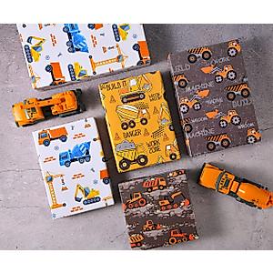 Sikiweiter Construction Wrapping Paper - 12 Sheets Construction Wrapping Paper Birthday with Trucks - 19.7 x 27.6 Inches Per Sheet