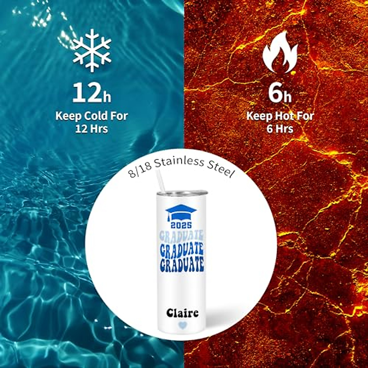 Personalized Graduation Tumbler, 2025 Graduation Gifts for Her Him, Custom Graduations Cup with Name, 20oz Insulated Tumbler with Lids Straws, Class of 2025 Gifts Bulk, Senior Gift for Women Men