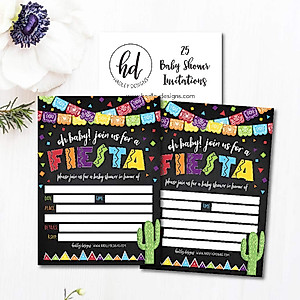 25 Fiesta Baby Shower Invitations, Sprinkle Invite for boy or girl, Spanish Mexican Theme Gender Neutral Reveal, Cute Printed Fill or Write In Blank Printable Card Coed Twin Party Stock Paper Supplies