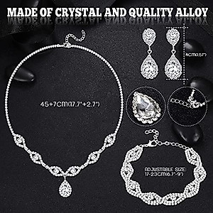 Jstyle Bridal Wedding Jewelry Set Silver Rhinestone Necklace Bracelet Dangle Earrings for Bride Bridesmaid Teardrop Pendants Crystal Prom Costume Jewelry Accessories for Women (3 piece set) B