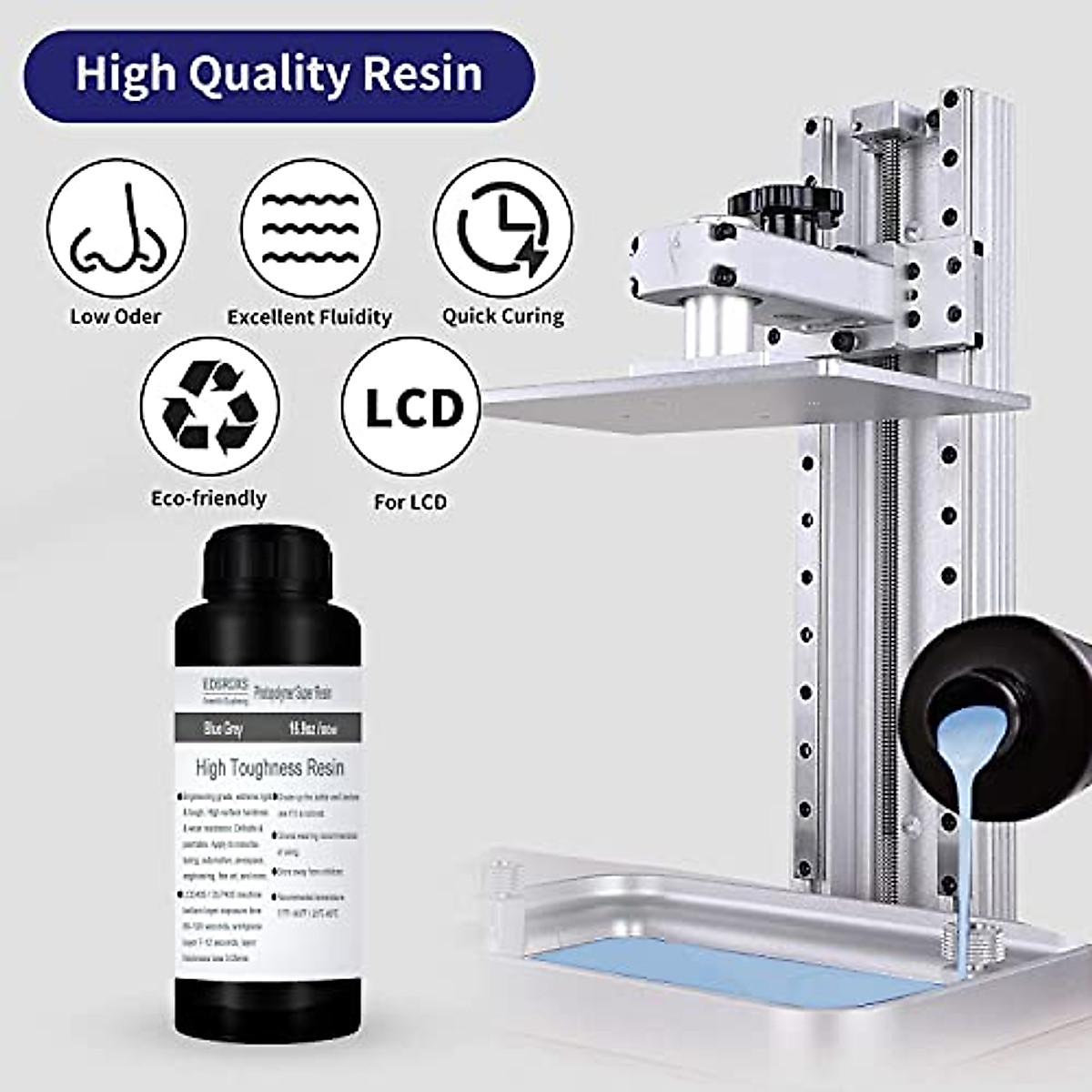 EDSRDXS Engineering High Toughness 3D Print Resin 405nm Extreme Rigid Tough, High Surface Hardness, Wear Resistance, Thermal Shock Tolerance, Lower Odor Photopolymer Resin for LCD DLP 3D Printing