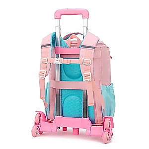GLOOMALL Cute Rolling Backpack School Girls Boys, Lightweight Trolley Travel Bag with 6 Wheels Classic Roller Luggage (Pink unicorn)