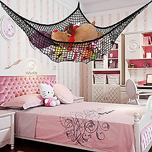 Stuffed Animal Hammock, Toy Hammock Storage Net, LXUNYI Mesh Toy Net Holder Jumbo Wall Corner Giant Baby Kids Children Stuff animals Hammocks Net Organizer for Bedroom (Black, 84 inch)