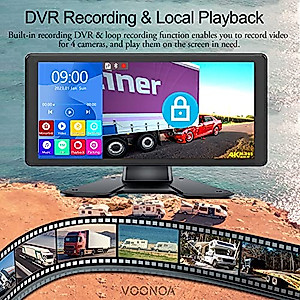 4K RV Backup Camera System 10.36" Quad Split Touch Screen Monitor with 4 1080P Rear Side View Camera, DVR Recording Bluetooth MP3 MP5 IP69 Waterproof Night Vision for RV Truck Semi Trailer Bus Tractor