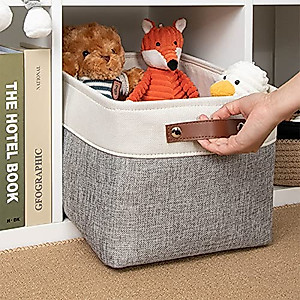 DULLEMELO Fabric Storage Basket for Shelves/Closets, Collapsible Rectangle Basket for Organizing Clothes, Toys, Towels, Books, Laundry, Nursery, Dog Toy Basket Empty (White&Gray)