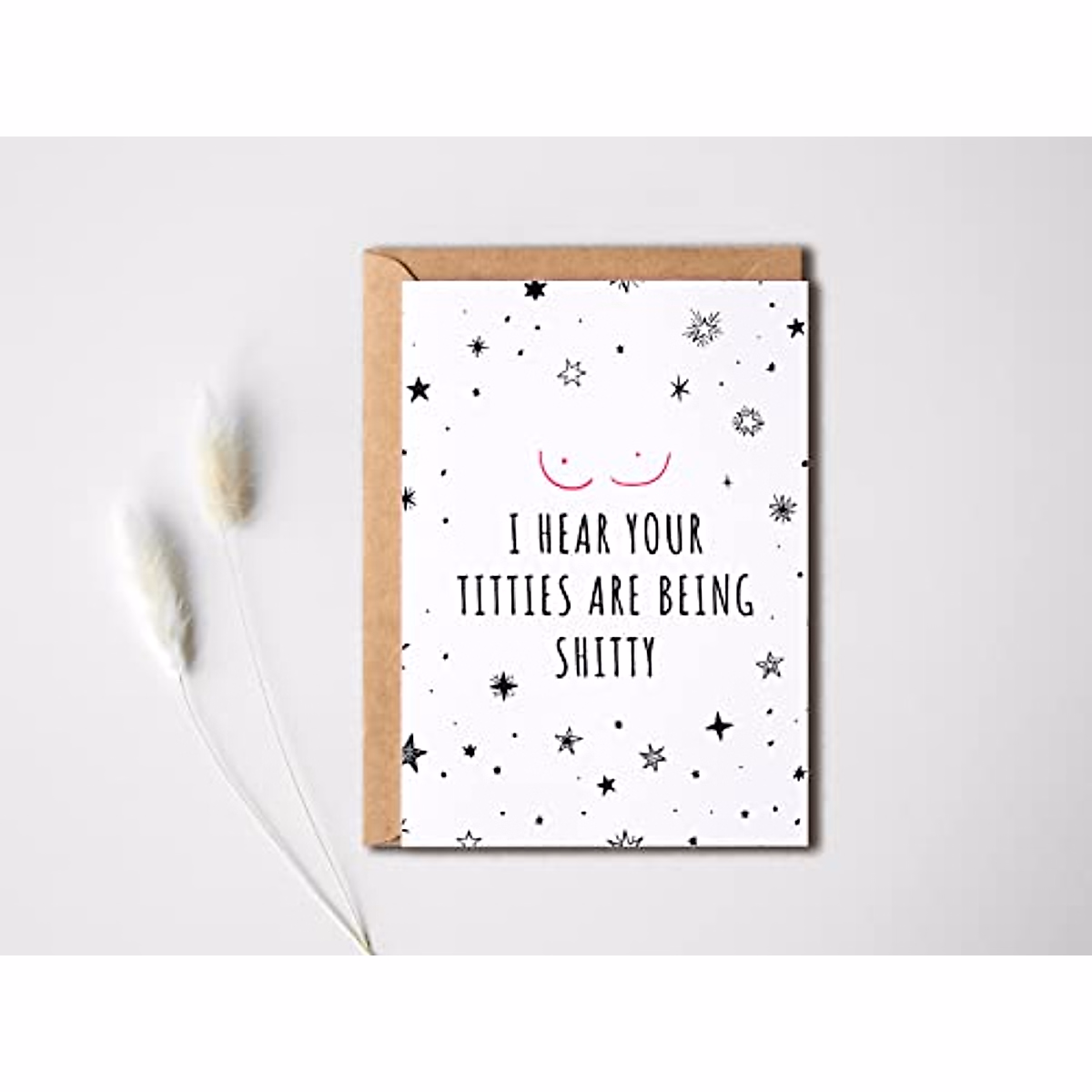 KrysDesigns Titties Are Being Shitty Card Breast Cancer Card - Breast Cancer Gift - I Hear Your Titties Are Being Shitty - Funny Breast Cancer Card For Friend, 5 x 7 inches