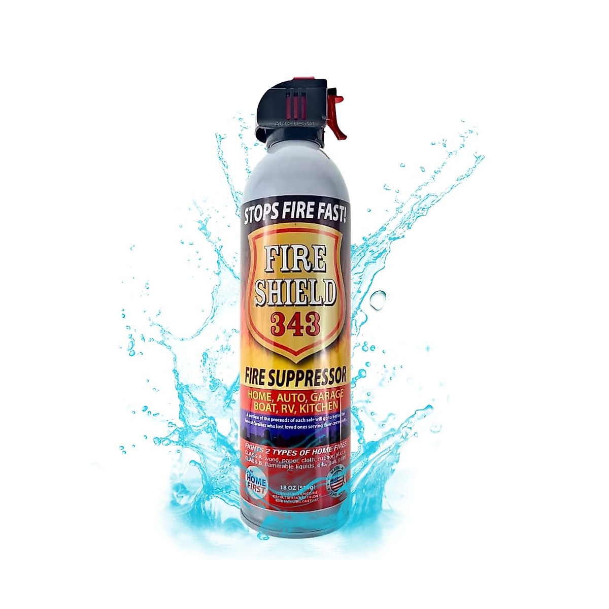 Fire Shield 343 - Home & MOBILE Use Aerosol Fire Suppressant Spray Foam Eliminates Gasoline, Kitchen Grease, Oil, Wood Fires. For Garage, House, Camping, RV & More