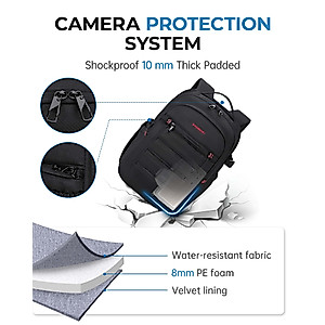 BAGSMART Camera Backpack, Expandable DSLR SLR Camera Bags for Photographers, Photography Travel Backpack with 15.6" Laptop Compartment, Rain Cover & Tripod Holder, Black