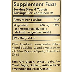 SOLGAR Chelated Magnesium Tablets, 100 Count