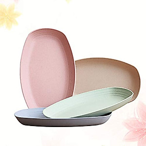 DOITOOL Rectangular Platter Wheat Straw Dinner Plate Tea Cup Saucer Coffee Mug Tray Steak Pizza Salad Pasta Pie Dessert Serving Tray (Random Color)