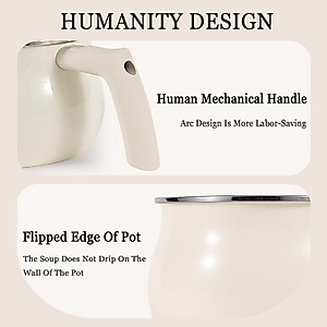 Enamel Milk Pan with Lid,2.1 Quarts Saucepan Butter Warmer with Effortless Handle, Healthy Soup Pot Cookware (White)