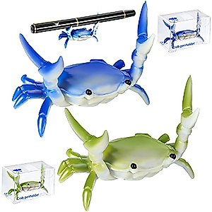 Zonon 2 Pieces Japanese Creative Cute Crab Pen Holder for Desk Weightlifting Crab Pen Holder Creative Present Stand Storage Stationery Desktop Decoration Ornament, Blue and Green