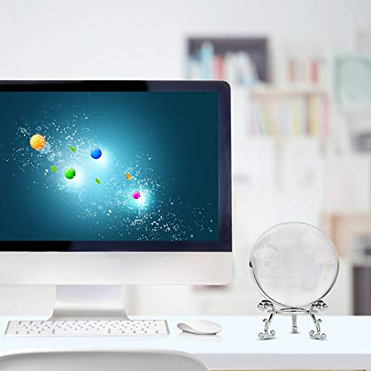 MerryNine 80mm/3.15" Photograph K9 Crystal Ball with Stylish Metallic Stand and Microfiber Pouch, Decorative and Photography Accessory (Transparent)