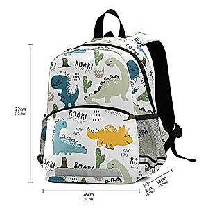 Childish Dinosaur Hand Drawn Toddler Backpack for Kids Boy Girls Age 3-6, Preschool Mini Backpack with Leash