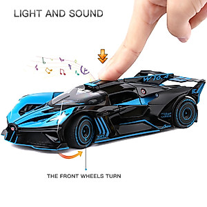 Toy Car Model for Compatible with 1:24 Bolide Alloy Diecast Collect Car Toy with Lights and Music, Pull Back Car Toys for Kids Boys Girls Gift (Blue)
