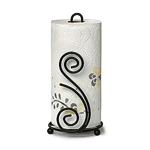 Spectrum Diversified Scroll Deco Paper Towel Dispenser Holder for Storage and Organization of Kitchen Counter and Gadget, Black, Medium