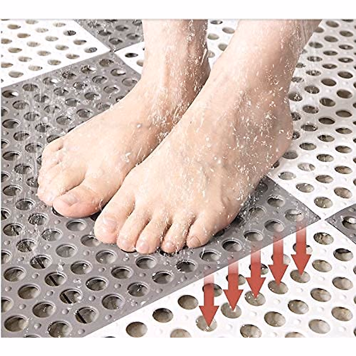 Jucoan 12 Pack Interlocking Non Slip Drainage Floor Tiles, 11.8 X 11.8 Inch Soft PVC Bath Shower Floor Mat with Suctions Cups, Drainage Holes for Bathroom, Kitchen, Pool, Wet Areas