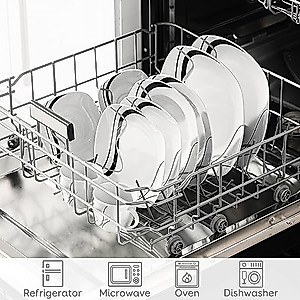 VEWEET, Series Fiona, 30-Piece Dinnerware Sets for 6, White Dishes Set with Black and Gray Stripes, Porcelain Dinner Set Including Dessert Plates, Soup Plates, Dinner Plates, Cups & Saucers