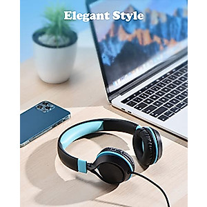 DyBaxa Kids Headphones Wired, Foldable On Ear Headset, Volume Limiter 94dB, Over-Ear Headphones for School Online Classes Travel Children, 3.5mm Jack Compatible Smartphones, Black Blue