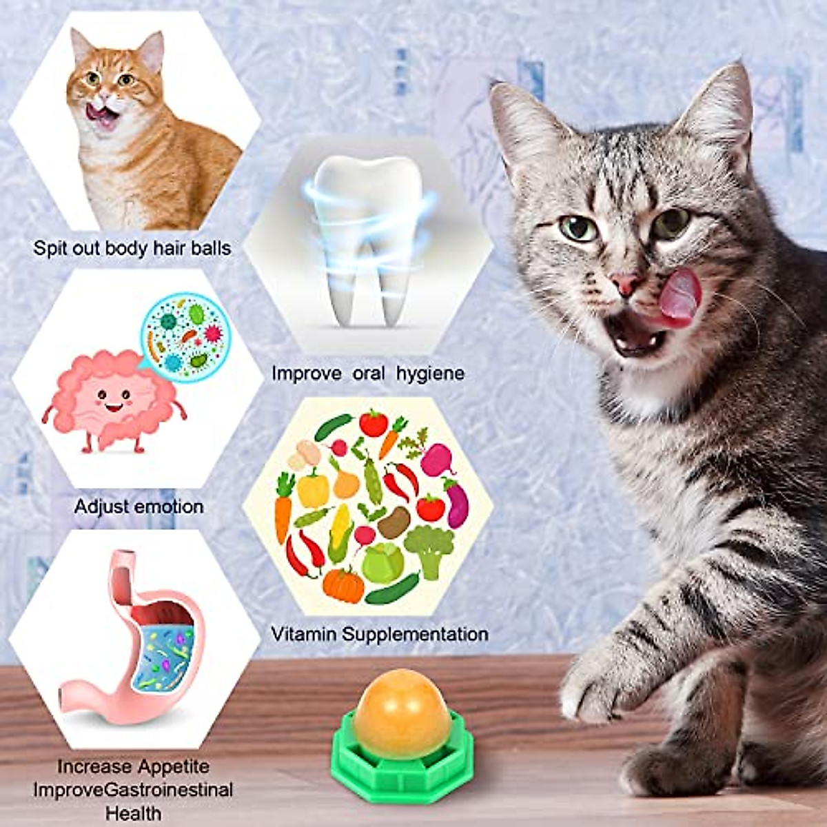 Tinideya 12 Pieces Cat Snacks Candy Ball Cat Licking Sugar Energy Ball Edible Catnip Balls Toy Kitten Sweet Ball Solid Candy for Cat Kitten (Green, Blue)