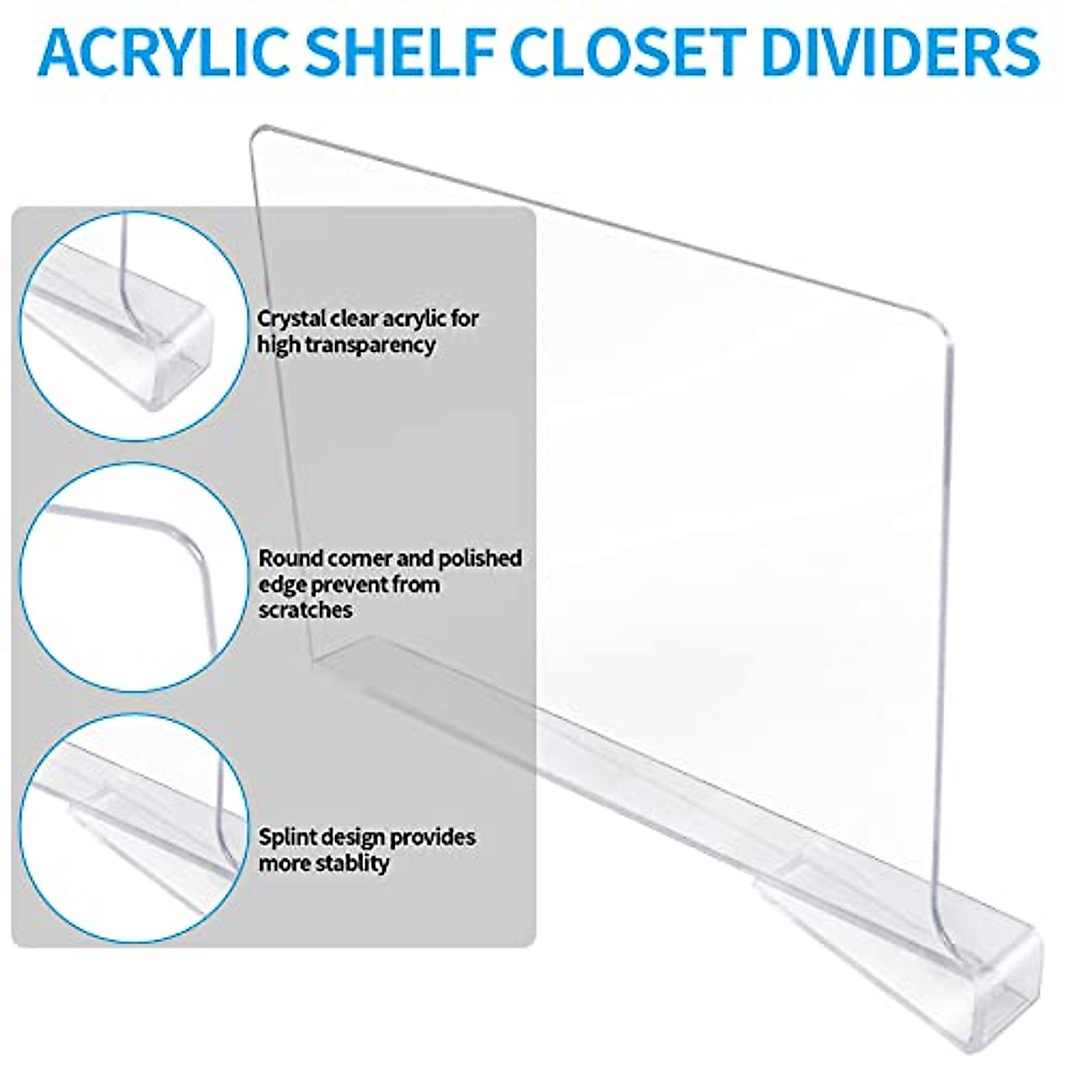 SUMAIDA Shelf Dividers for Closet Organization, Clear Acrylic Shelf Divider for Wooden Shelves, in Closets Shelf and Closet Separator in Bedroom, Kitchen and Office(8)