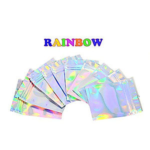 50 - 4x6" Holographic Rainbow Flat Ziplock Double-Sided Reusable Metallic Food Storage Bags (Iridescent)