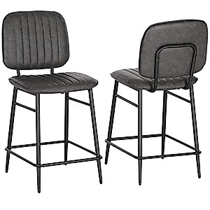 ALPHA HOME Bar Stools Set of 2, Counter Stools with High Back, Modern Upholstered Cushion Barstools Chair with Metal Frame for Kitchen Dining Cafe Indoor, 24 Inch, Dark Grey, 2PCS