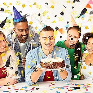 3000 Pieces 21th Birthday Confetti 21 Number Confetti 21th Party Confetti Metallic Foil 21 Table Scatter Confetti Decorations for 21 Birthday Party DIY Arts and Crafting, Gold, Black and Silver