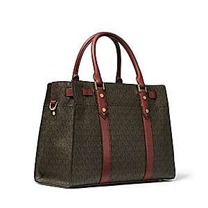 MICHAEL Michael Kors Nouveau Hamilton Large Logo and Leather Satchel in Brown/Brandy