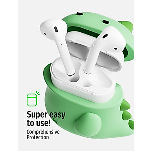 ELETIUO Case Compatible with Apple Airpods 1st&2nd Generation, Unique Soft Silicone Skin Charging Case Cartoon Cute Dinosaur Design Protective Cover for Girls Kids and Women Men,Green