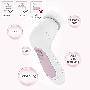 Waterproof Facial Cleansing Spin Brush Set with 3 Exfoliating Brush Heads - Electric Face Scrubber Cleanser Brush by CLSEVXY - Face Brush for Gentle Exfoliation and Deep Scrubbing