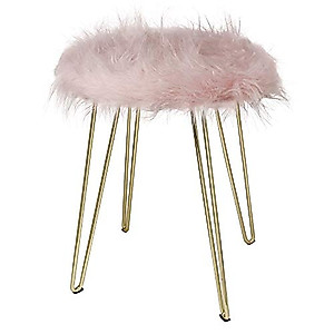 GIA Home Furniture Series Accent Metal Vanity Stool with Faux Fur Seat, Pink