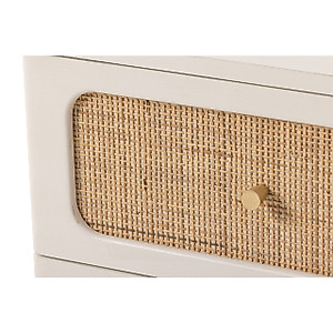 LONYKE Wicker Rattan Nightstand Set of 2, 2-Drawer End Table White Finish Side Table for Small Spaces, Modern Farmhouse Wooden Bedside Table, Boho Mid-Century Coastal Storage Cabinet