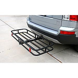 MaxxHaul 70107 53" x 19-1/2" Hitch Cargo Carrier - Trailer Mount Steel With High Side Rails For RV's, Trucks, SUV's, Vans, Cars 2" Receiver 500-lb Load Capacity , Black