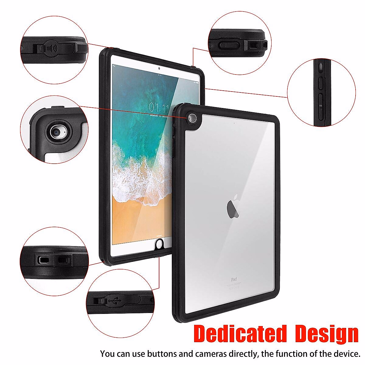 iPad 9.7 inch 2017/2018 Waterproof Case,AICase IP68 Waterproof 360 Degree All Round Protective Ultra Slim Thin Dust/Snow Proof with Lanyard Shockproof Case for Apple iPad 5th 6th Generation