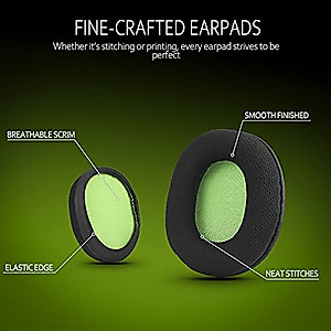 Krone Kalpasmos Upgraded Replacement Earpads for ATH M50X / M40X / M30X / MSR7 - Fits Audio Technica M Series, SteelSeries Arctis 3/5 / 7 / 9X & Pro, Breathable Fabric & Memory Foam, Green