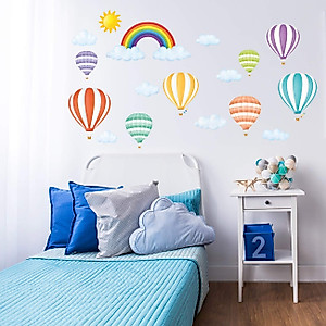 DECOWALL DS8-1801 Rainbow and Hot Air Balloons Kids Wall Stickers Wall Decals Peel and Stick Removable Wall Stickers for Kids Nursery Bedroom Living Room d?cor