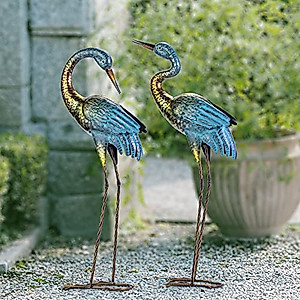 Natelf Garden Crane Statues Outdoor, Standing Blue Heron Decoy Sculptures, Metal Bird Yard Art for Lawn Patio Backyard Decoration(Set of 2)