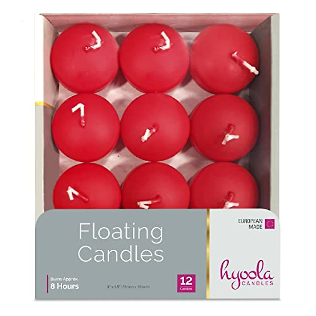 HYOOLA Premium Red Floating Candles 3 Inch - 8 Hour - 12 Pack - European Made