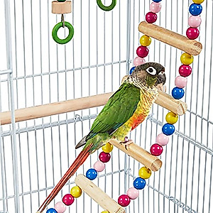 Topeakmart 39inch Height Roof Top Bird Cage Medium Metal Parakeet Cage with Swing & Ladder, White