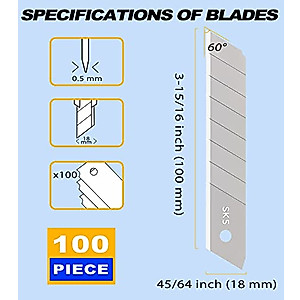 DOWELL 18mm Snap Off Blades SK5 Utility Knife Retractable Blades Box Cutter Blades (100pc)
