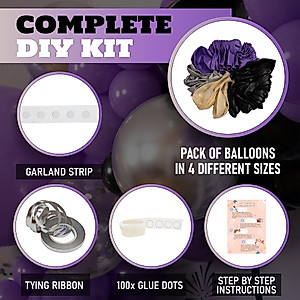 ALL-IN-1 Purple and Black Balloons Garland & Arch Kit – Small and Large Purple Black and Silver balloons – Party Decorations & Supplies for Graduation Birthday Retirement Halloween – Wednesday