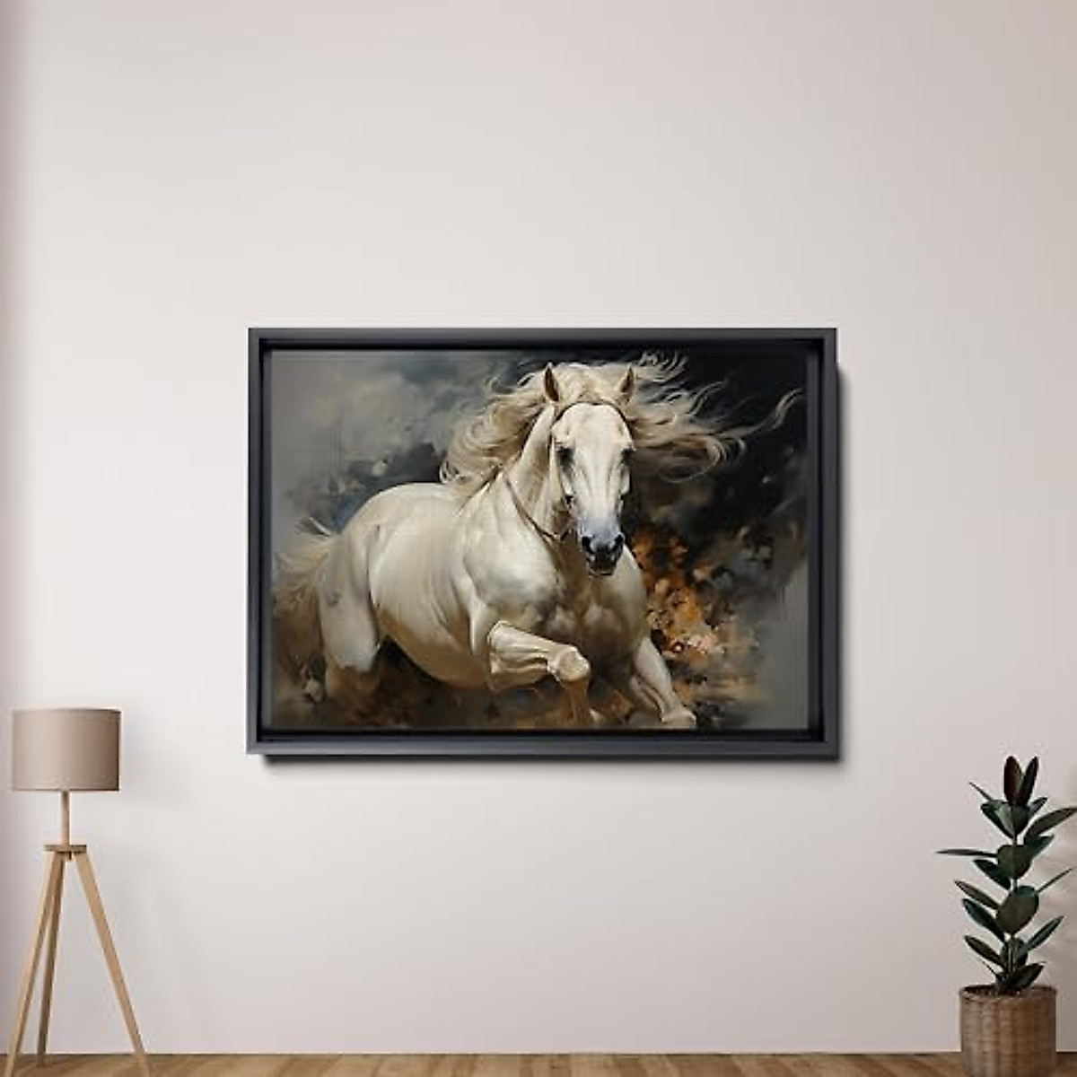 Majestic Black Stallion Galloping In The Clouds, Black Horse On Salt Flats, Canvas Print, Black Horse Print, Black Horse Wall Art