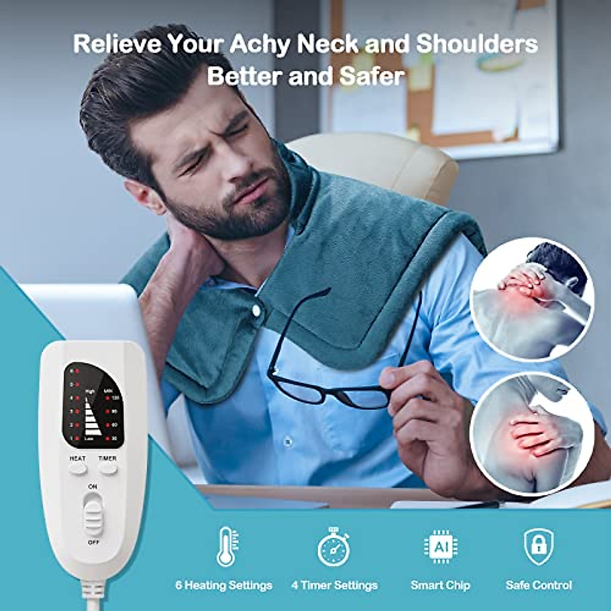 Heating Pad for Neck and Shoulders 2lb Weighted Neck Heating Pad for Pain Relief 6 Heat Settings 4 Timers Auto Off Gifts for Women Men Mom Dad