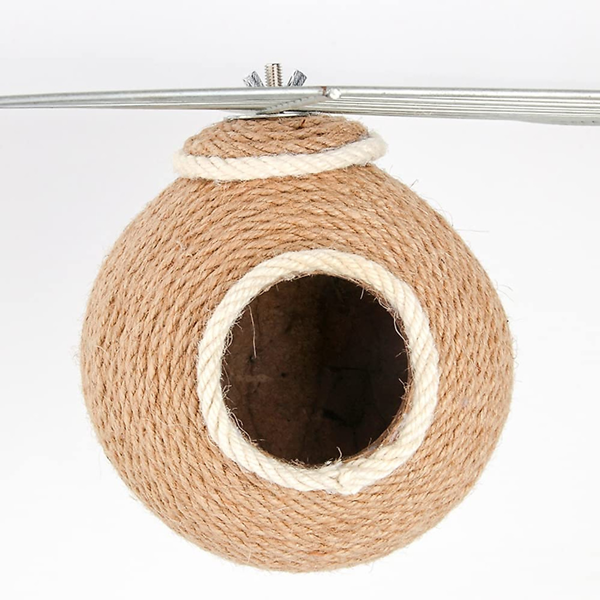 WCDJOMOP Sugar Glider House Natural Coconut Shell Hemp Rope Hut Hide Out Nest for Sugar Glider Hamster Squirrel Bird Parakeet,Cage Habitats Decor, Bird Cage Toy (Screw Fixed)