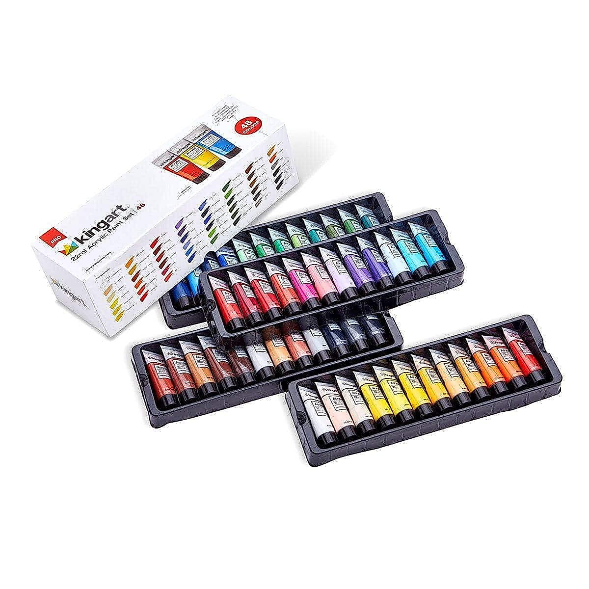 KINGART 500-48 PRO Artist Quality 48 Pc. Acrylic Paint Set, 22ml (0.74oz) Tubes, Set of 48 Unique, Highly Pigmented Colors
