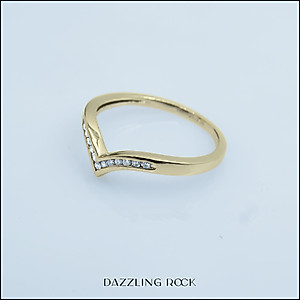 Dazzlingrock Collection 0.10 Carat (Cttw) 14K White Round Diamond Wedding Guard Chevron Ring 1/10 CT, Yellow Gold, Size 7